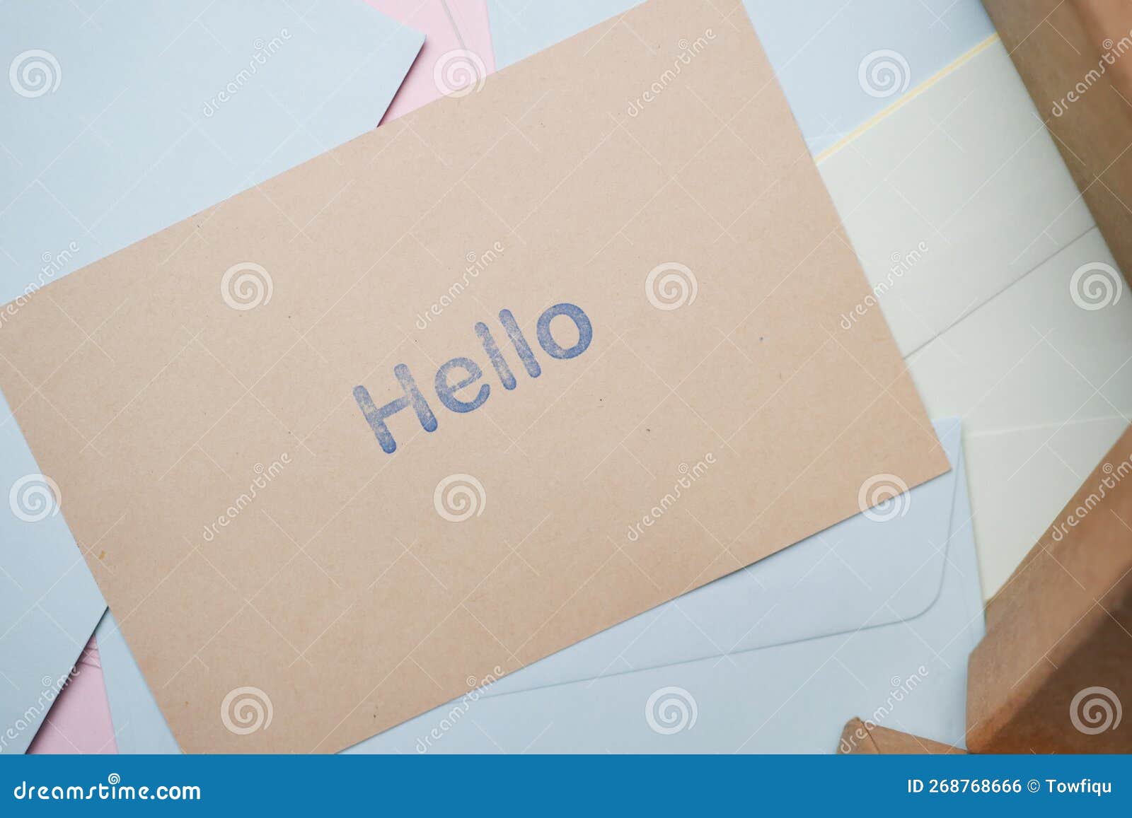 Close Up of Hello Text in Blue Color on a Envelope Stock Photo - Image ...