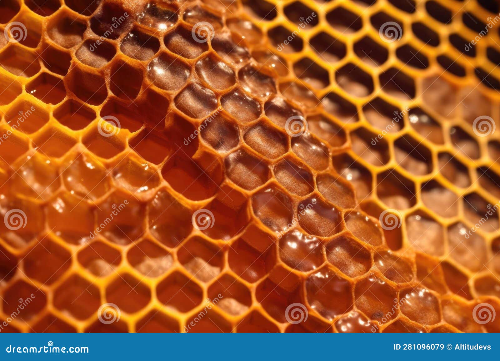 Close-up of Hexagonal Beehive Cells with Honey Stock Illustration ...