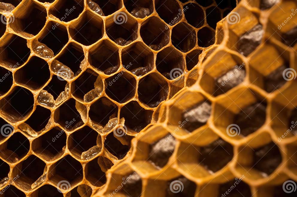 Close-up of Hexagonal Honeycomb Cells Stock Photo - Image of honeycomb ...