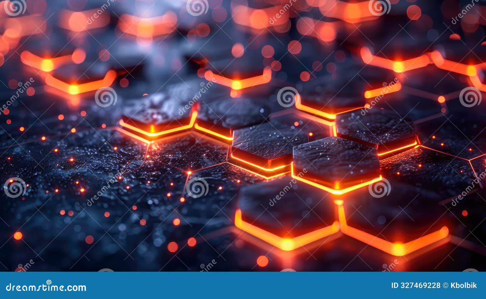 A Close-up of a Hexagonal Network Structure with Glowing Orange Edges ...
