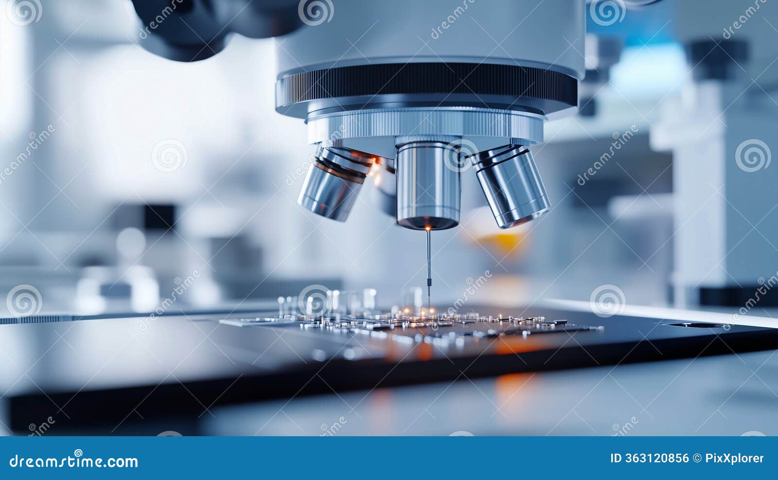 Microscope And Microchip, A Minimalist Line Art Illustration Depicting ...