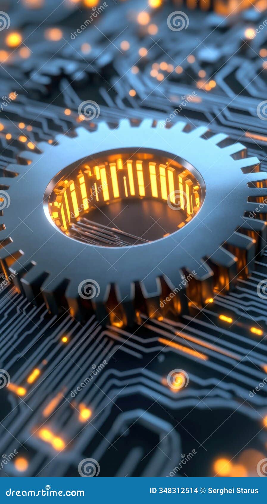 Futuristic Circuit Board with Glowing Gear Centerpiece, AI Stock Photo ...