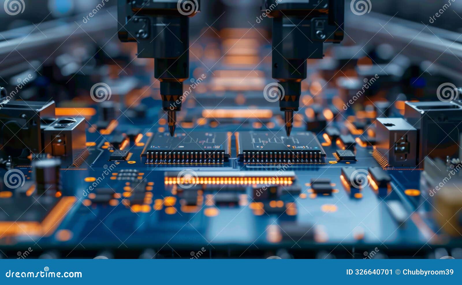 Close-up of a High-tech Electronic Circuit Board with Processors in a ...