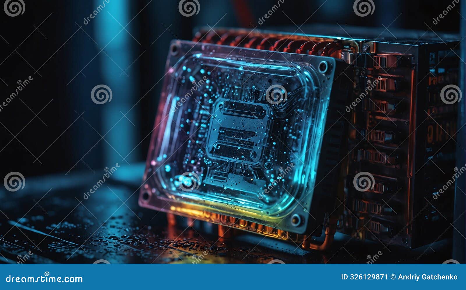 Close-Up of High-Tech Liquid Cooling System for Advanced Computer ...