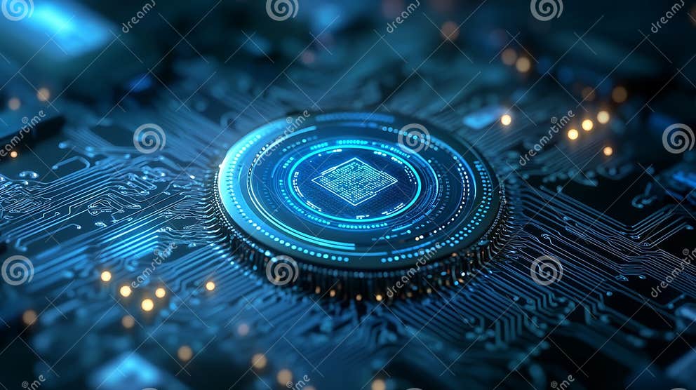 Close-Up of High-Tech Microchip on Circuit Board Stock Illustration ...
