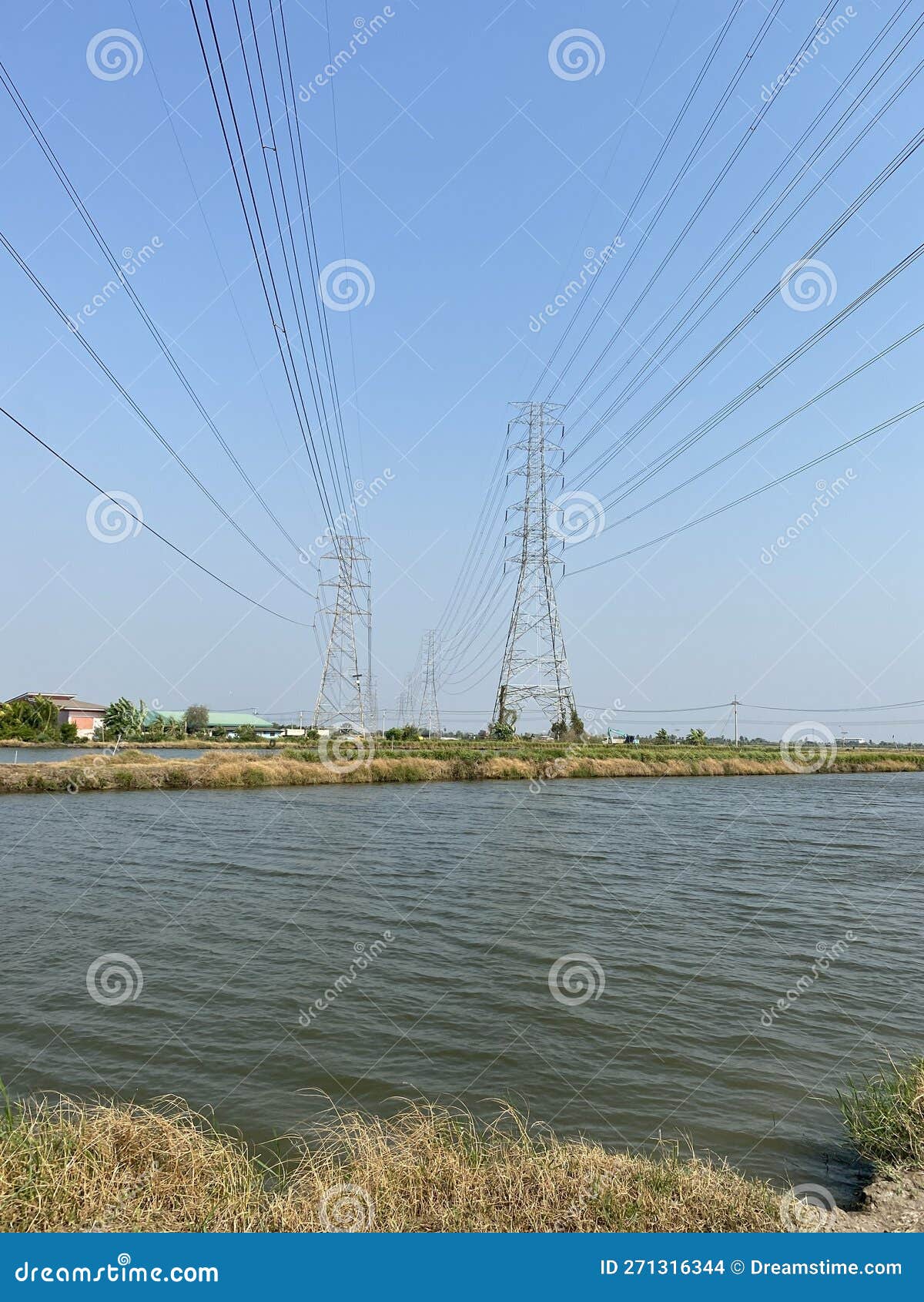 High Voltage Power Lines in the River Stock Photo - Image of electric ...