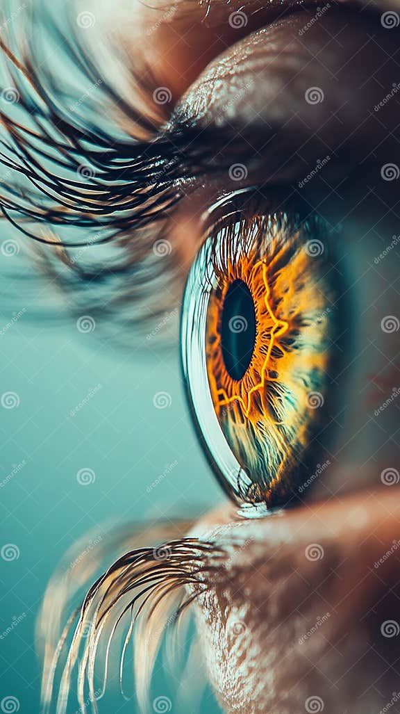 The Close-up Highlights the Stunning Patterns in the Iris Along with Long Eyelashes, Creating a ...