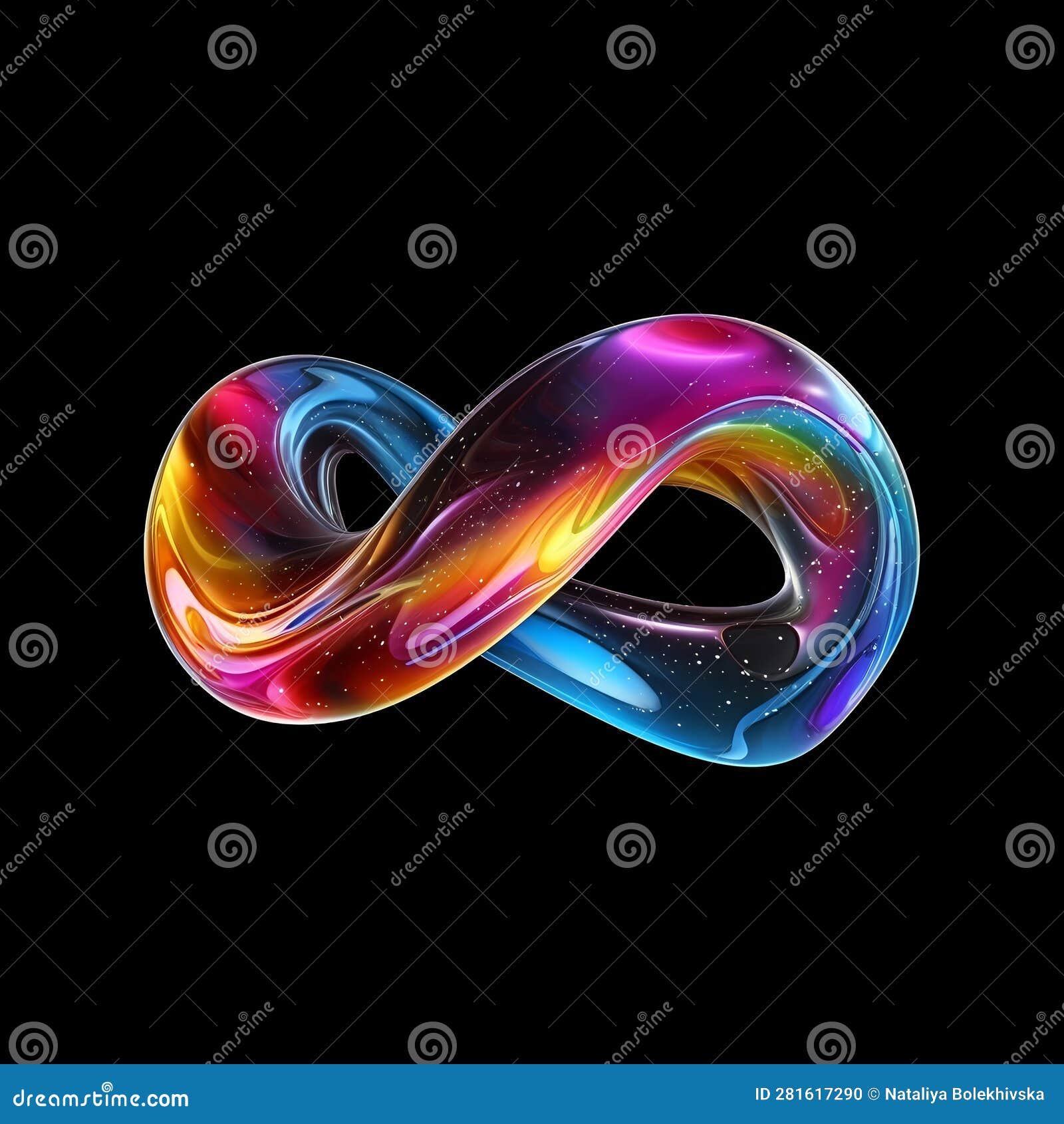 Close-up Holographic Swirl Infinity Shape on Black Background ...