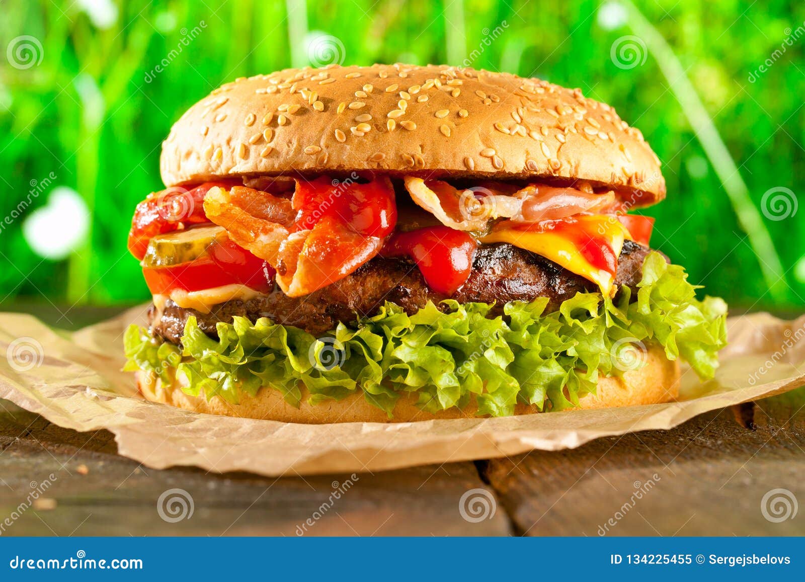Close-up of Home Made Burgers with Fire Flames Stock Image - Image of ...