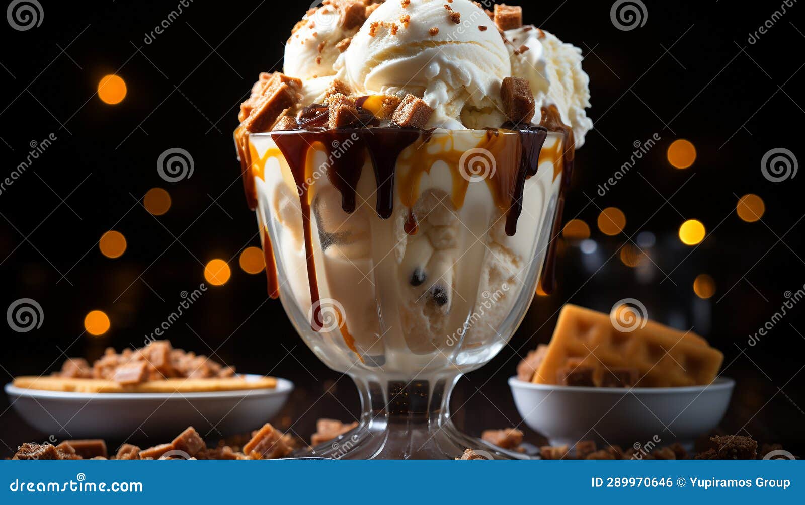 Close Up of a Homemade Ice Cream Sundae on a Table Generated by AI ...
