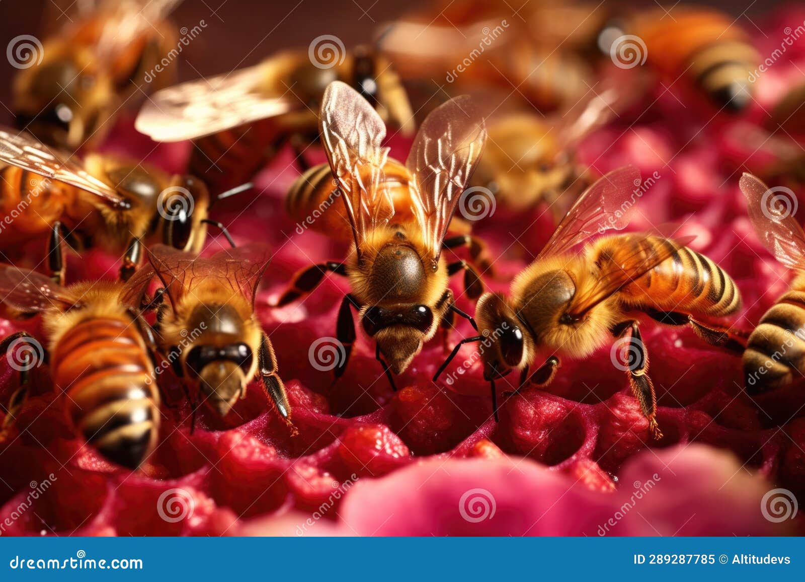 Close-up of Honey Bees Surrounding Their Queen Stock Image - Image of ...