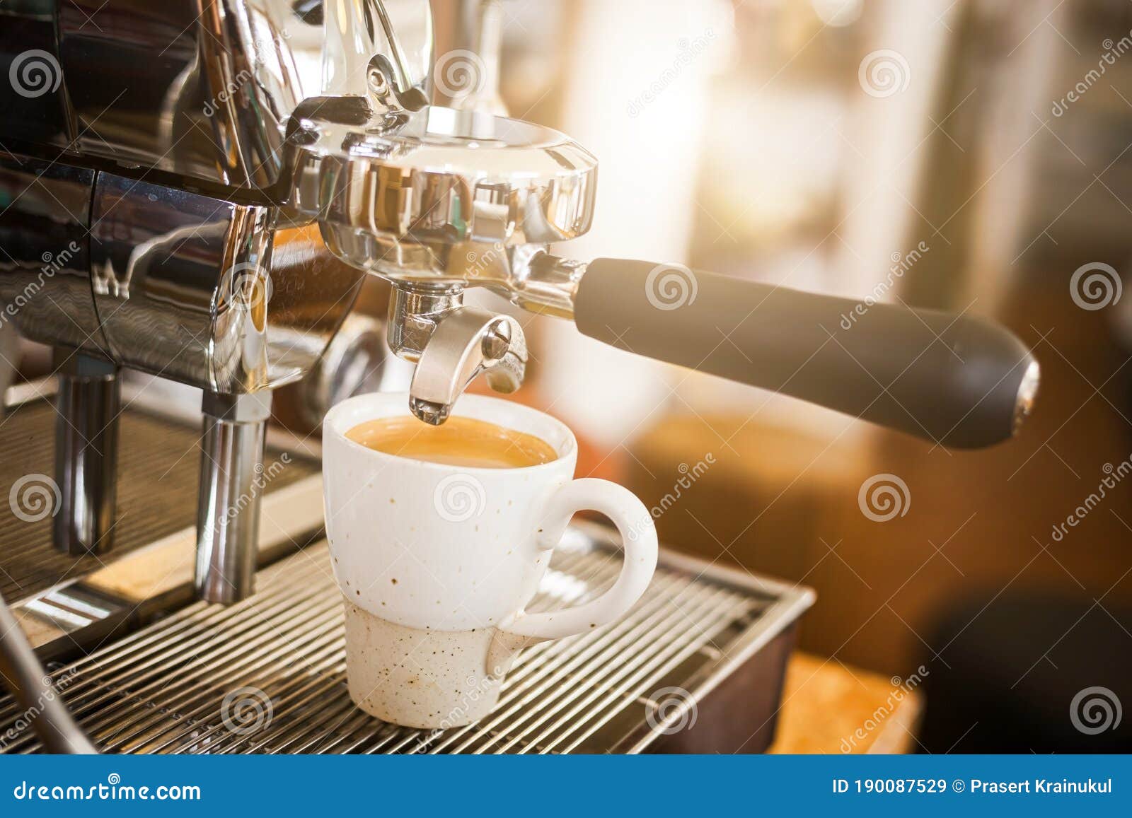 Close-up of Hot Coffee from Coffee Machine. Professional Coffee Brewing ...