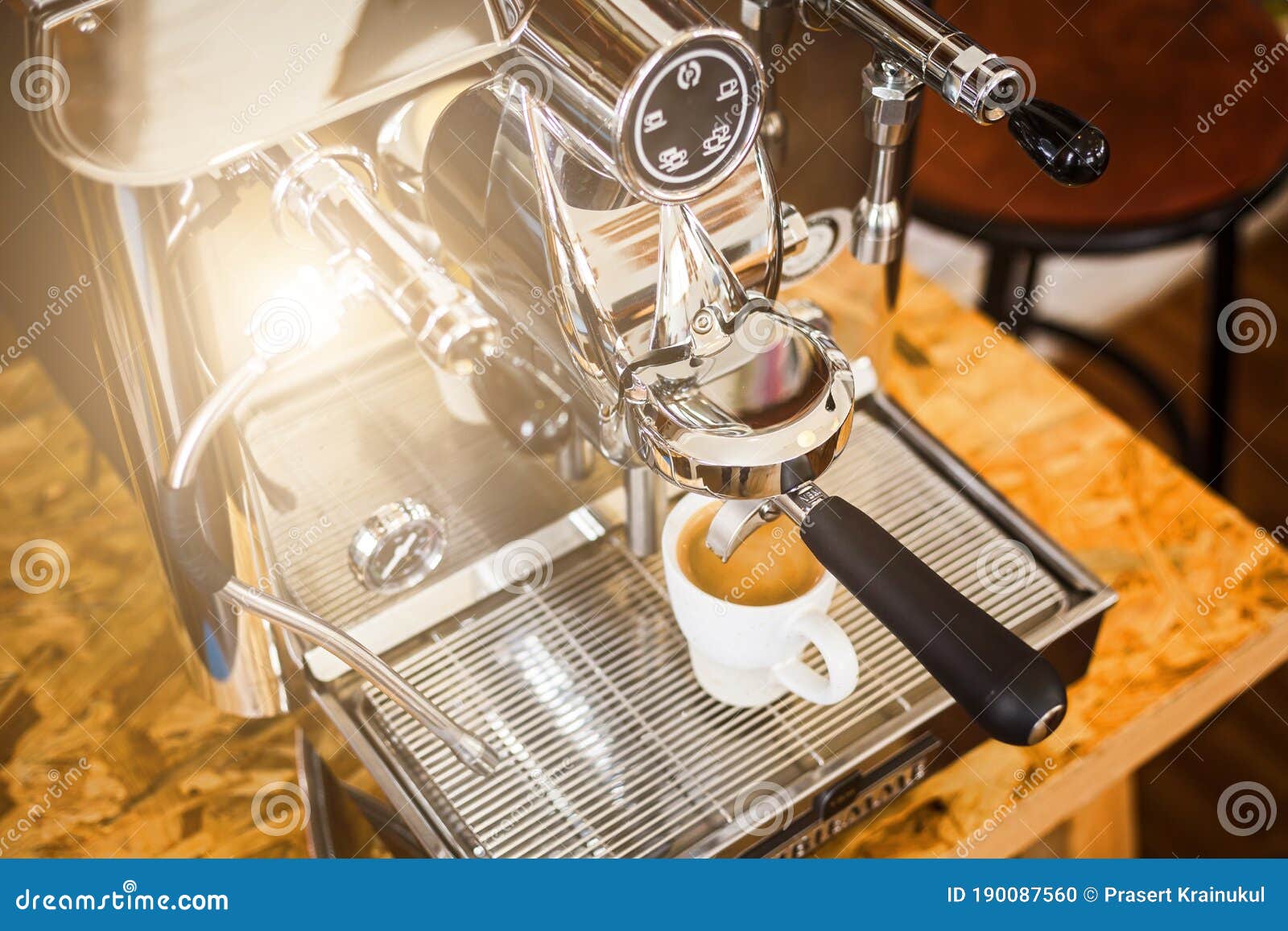 Close-up of Hot Coffee from Coffee Machine. Professional Coffee Brewing ...