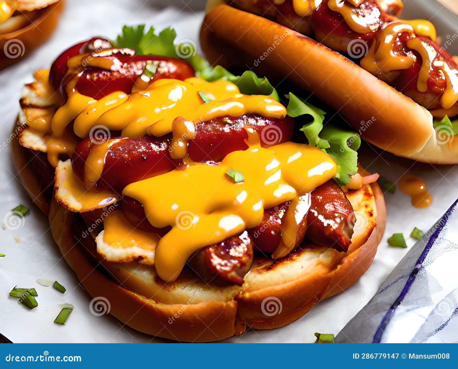 Close Up Hot Dog with Mustard, Ai Generated Stock Illustration ...
