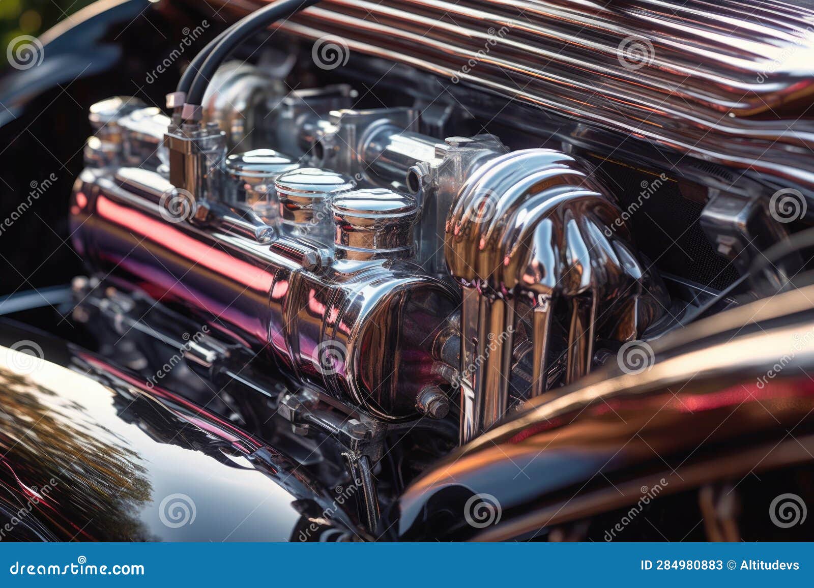 Close-up of a Hot Rods Shiny Chrome Engine Stock Illustration ...