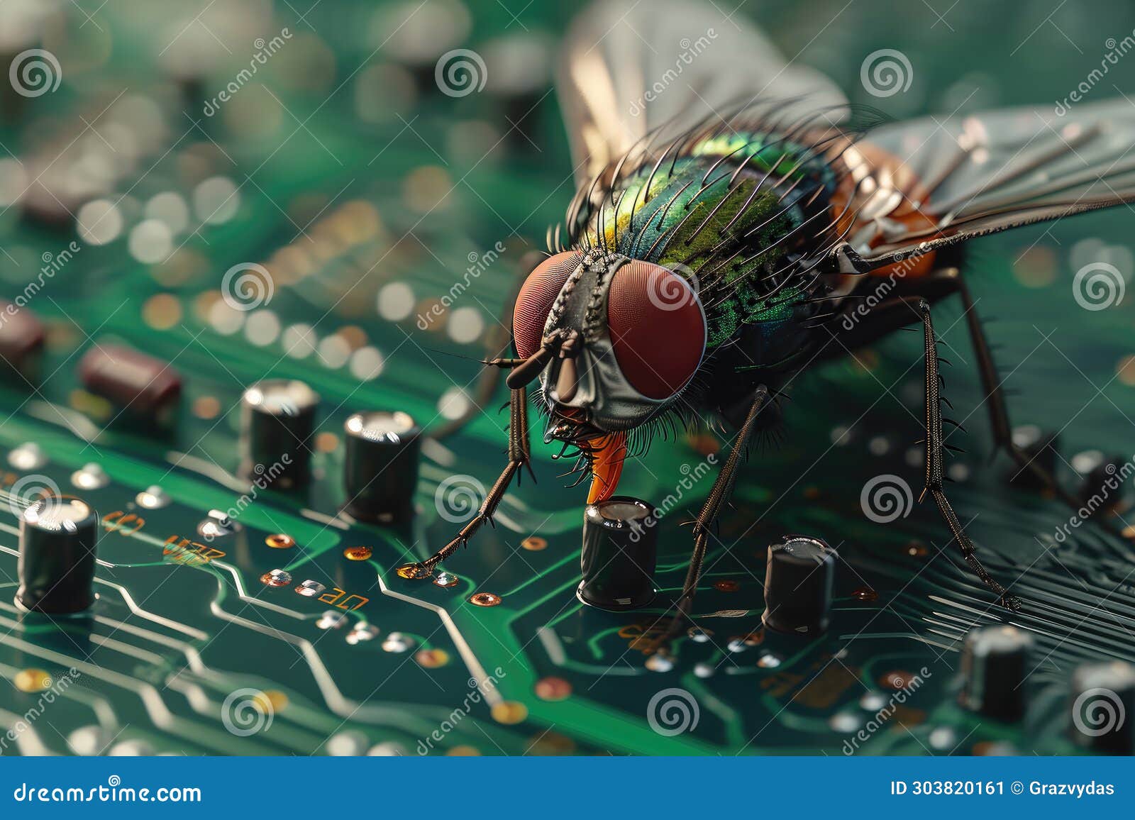 Close-up of House Fly on the Computer Circuit Board Stock Illustration ...