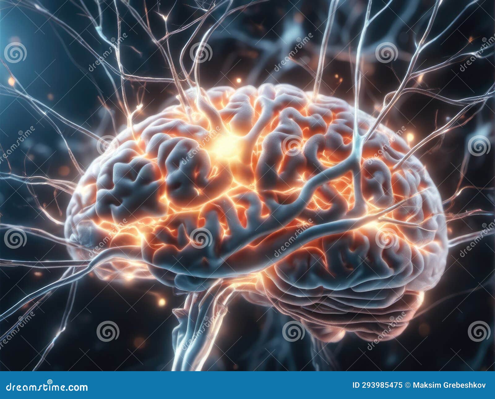 Brain Showing Neurons Firing And Neural Extensions Stock Image Image