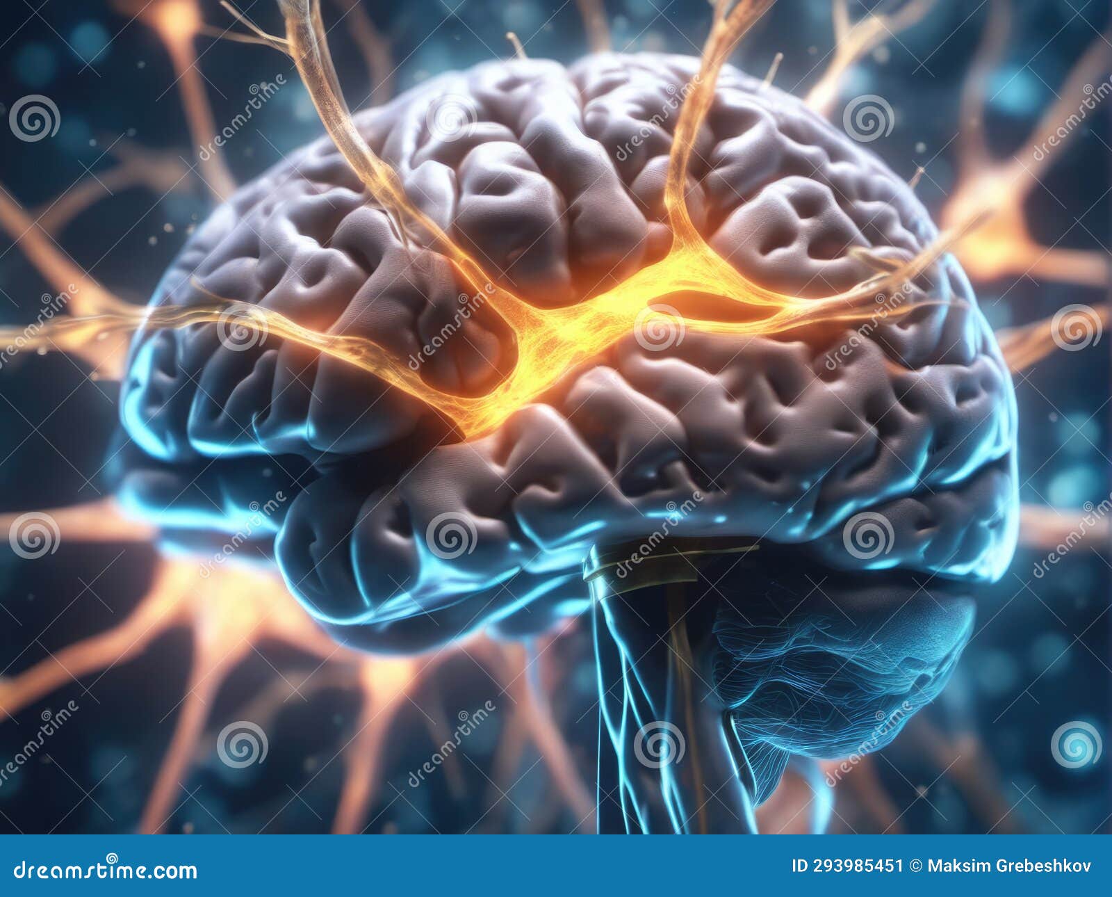 Brain Showing Neurons Firing and Neural Extensions Stock Illustration ... Brain Showing Neurons Firing and Neural Extensions Stock Illustration ...