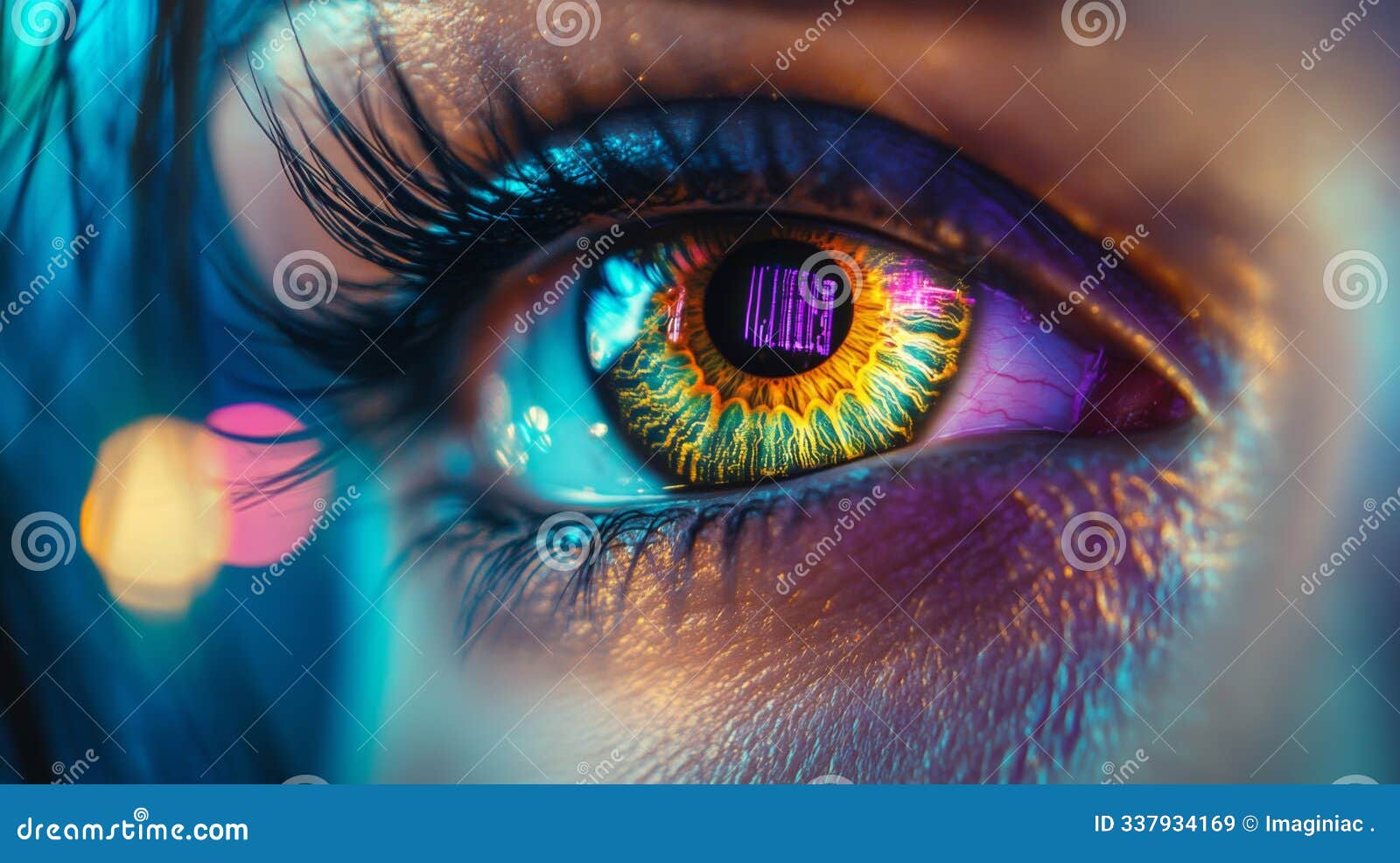 A Close-Up of a Human Eye with a Barcode Reflected in the Pupil Stock ...