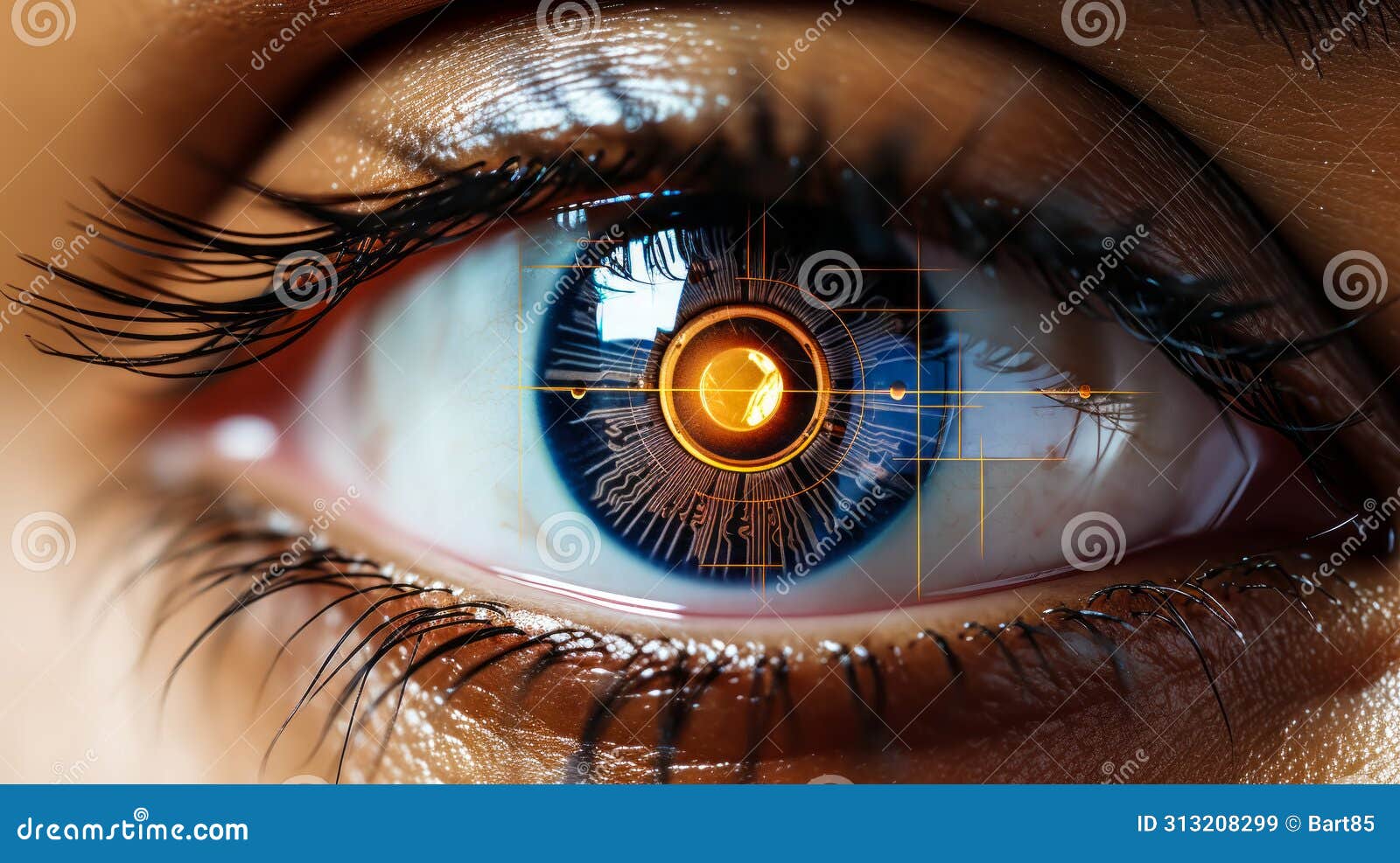 Close-up of a Human Eye with a Futuristic Digital Targeting Overlay ...