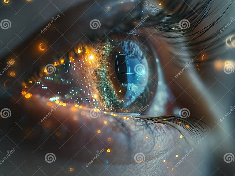 Close-up, Human Eye with Glowing Elements Stock Photo - Image of glare ...