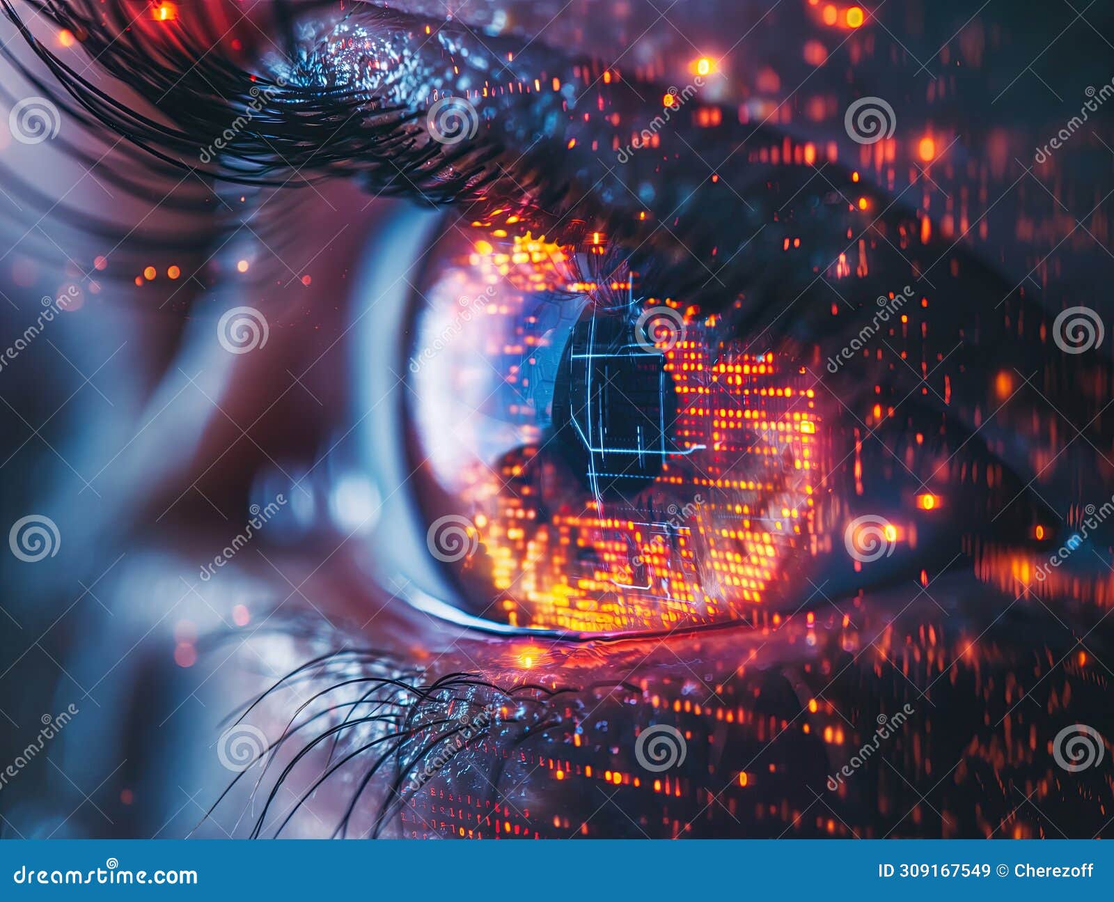 Close-up, Human Eye with Glowing Elements Stock Image - Image of female ...