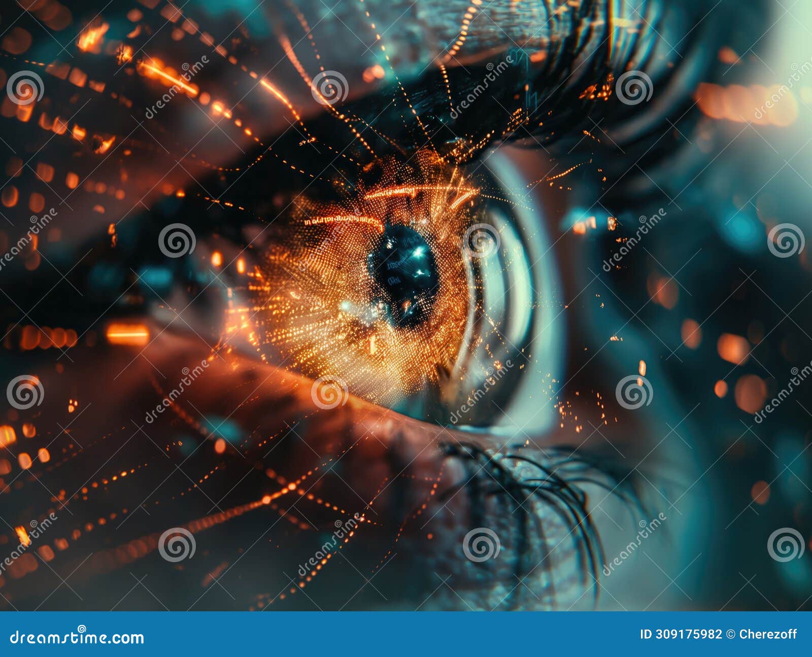 Close-up, Human Eye with Glowing Elements Stock Photo - Image of ...
