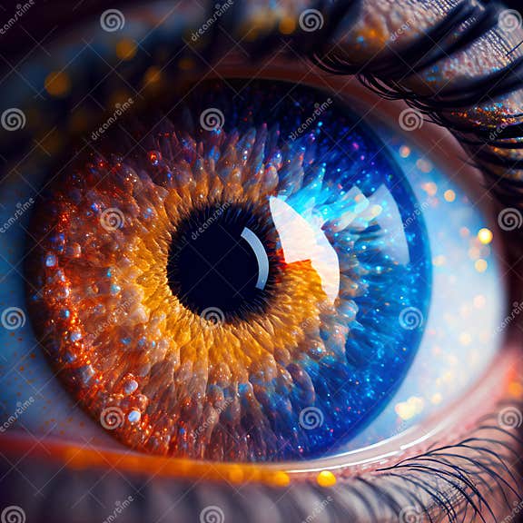 Close-up of Human Eye with Glowing Iris. 3D Rendering Stock ...