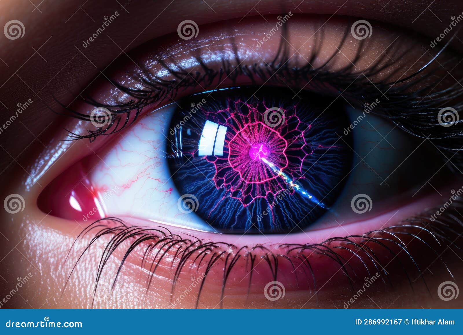 Close-up of Human Eye with Glowing Iris, 3D Rendering, a Laser Vision Correction Image Closeup ...
