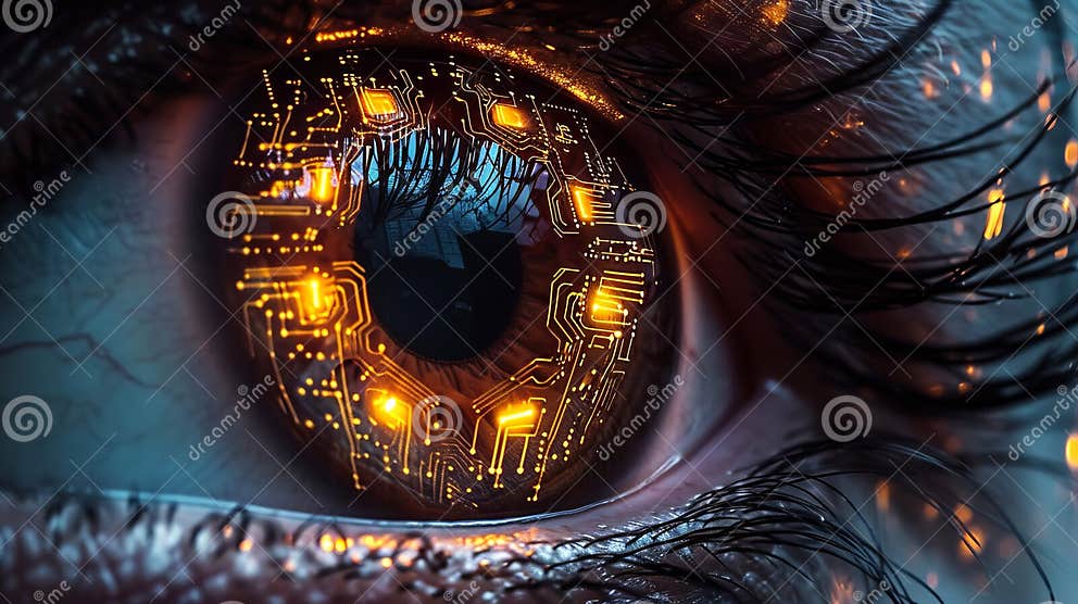 A Close Up of a Human Eye but the Iris is Made of Tiny Computer ...