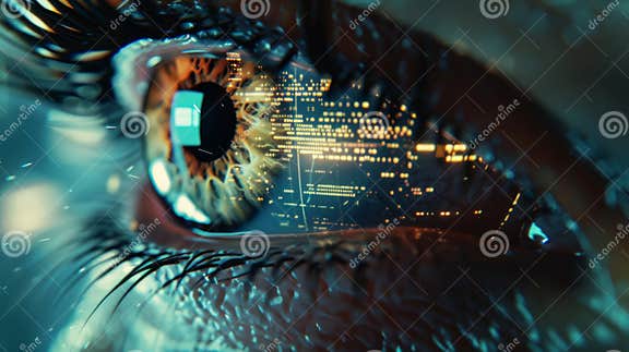 Close-up of Human Eye Reflecting Digital Data, Concept of Technology ...