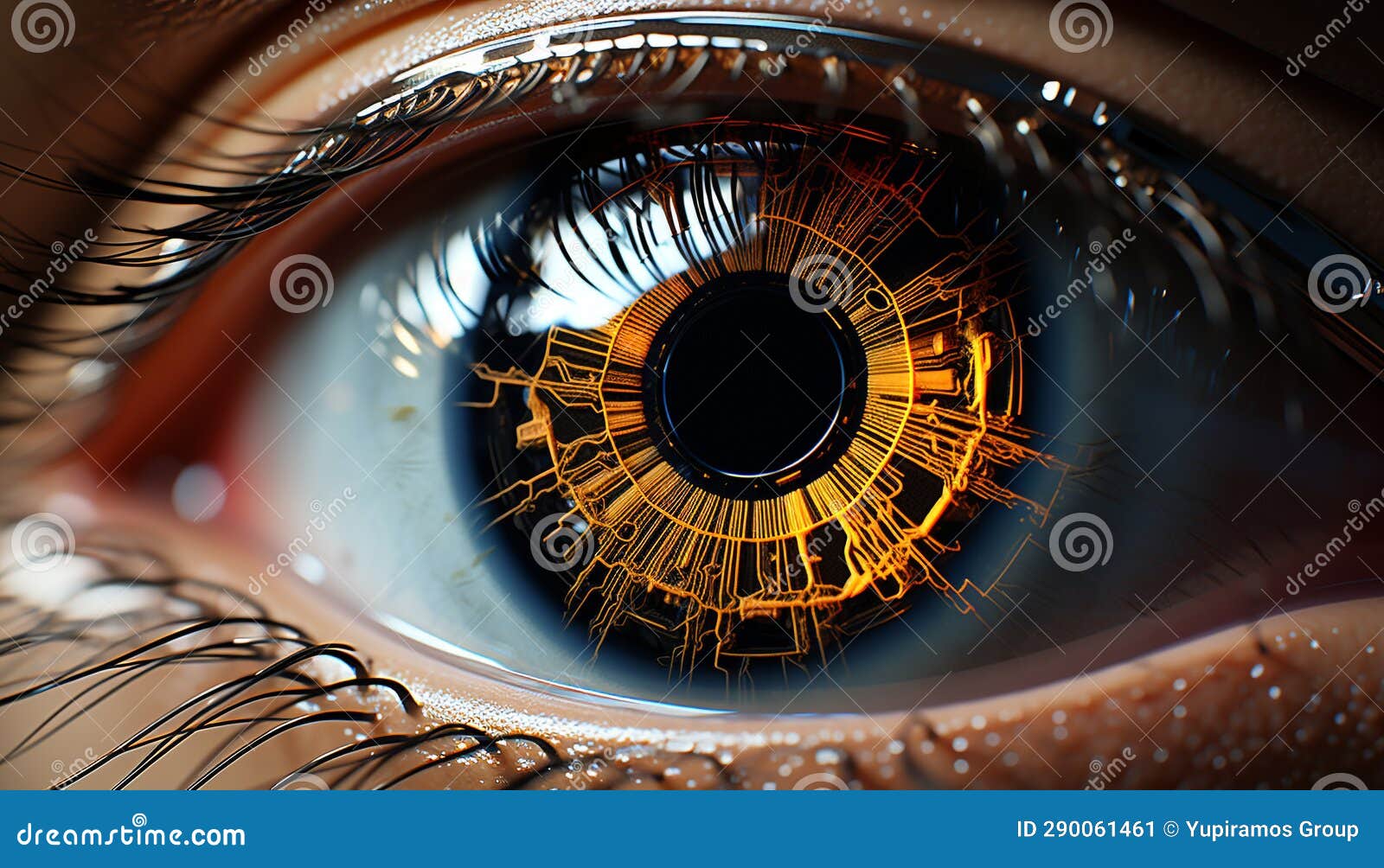 Close Up of a Human Eye, Reflecting Futuristic Surveillance Technology ...
