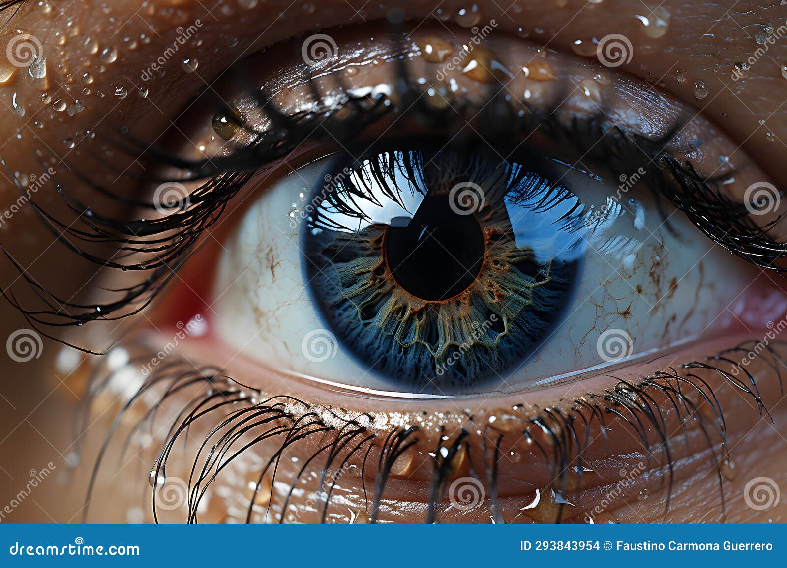 Close Up of Human Eye with Water Drops. 3D Illustration Stock ...