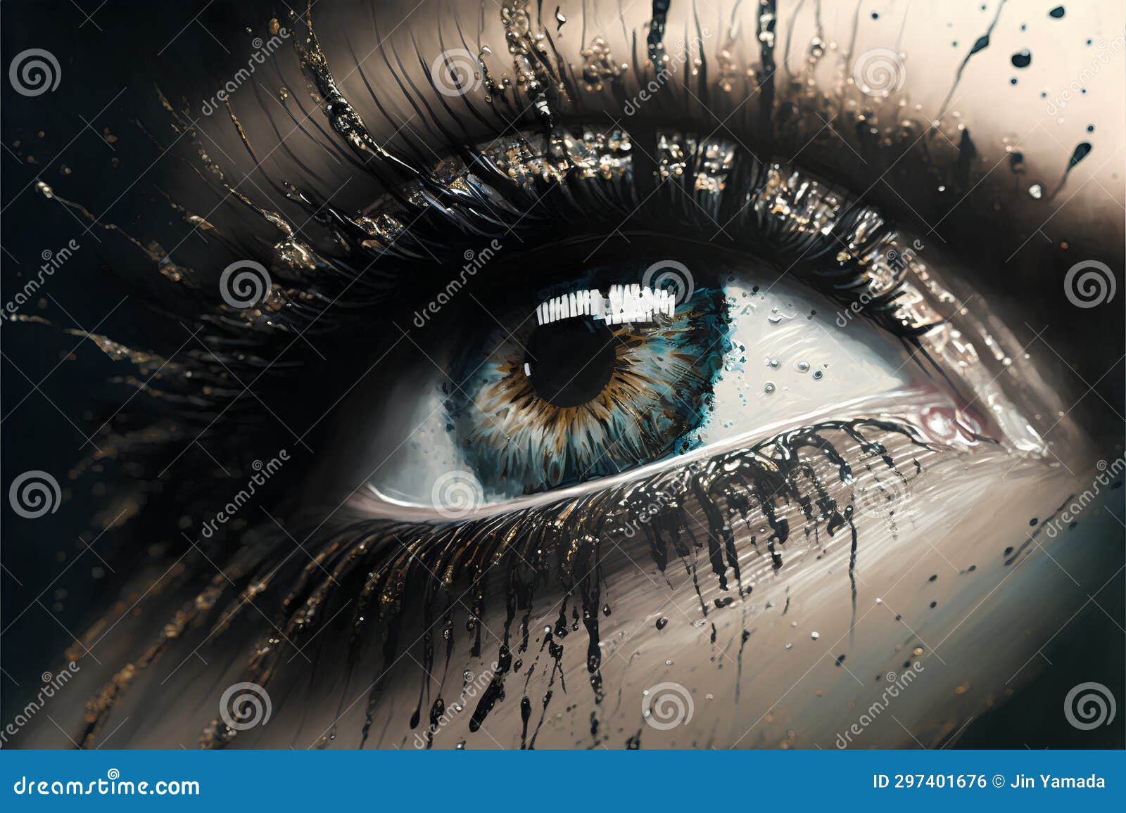 Close Up of Human Eye with Water Drops. 3D Rendering Stock Illustration ...