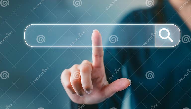 Close-up of Human Fingers Interacting with Search Bar Interface Stock ...