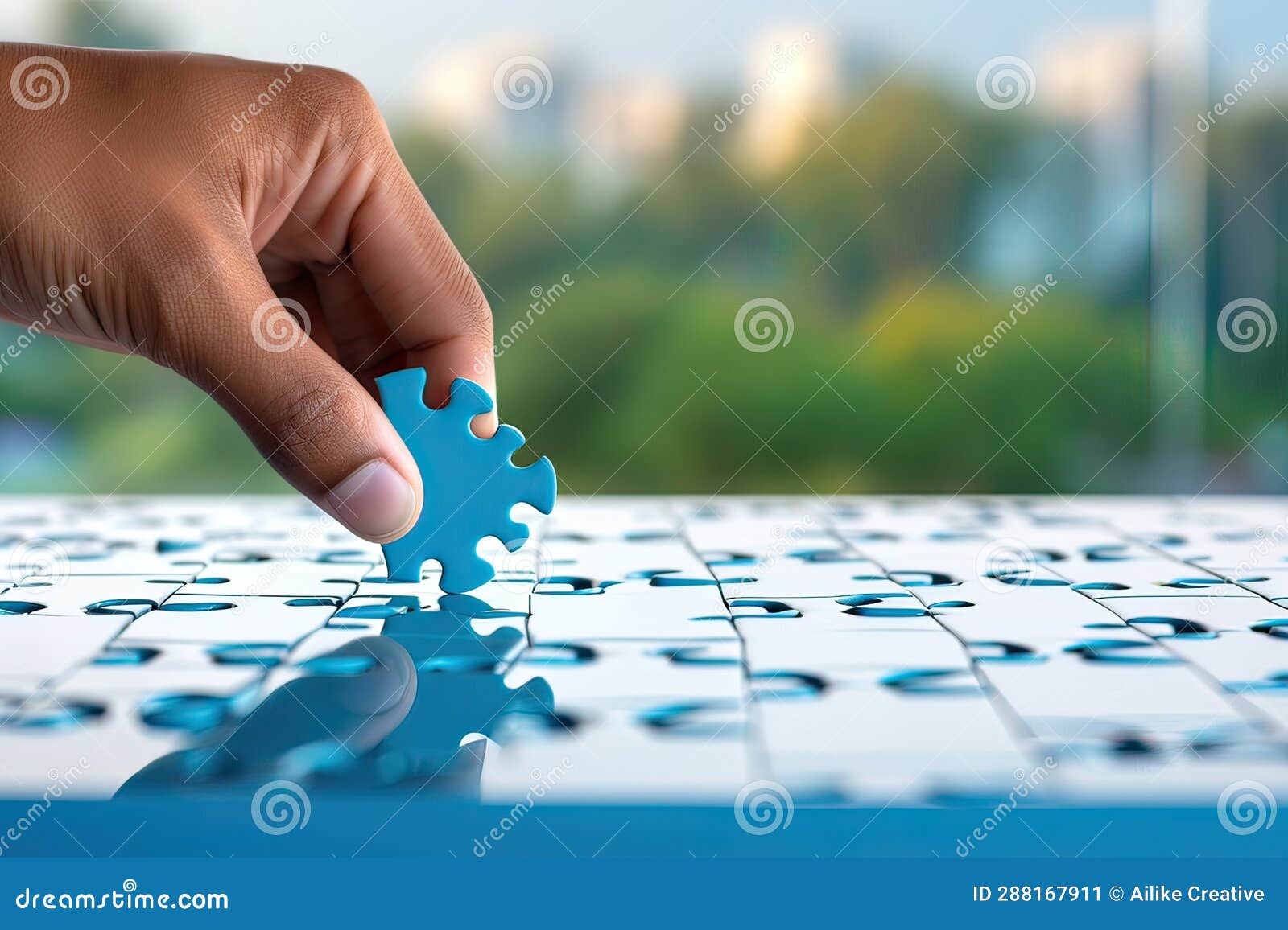 Hand Assembling Together Jigsaw Puzzle Pieces. Businessman Arm Putting ...