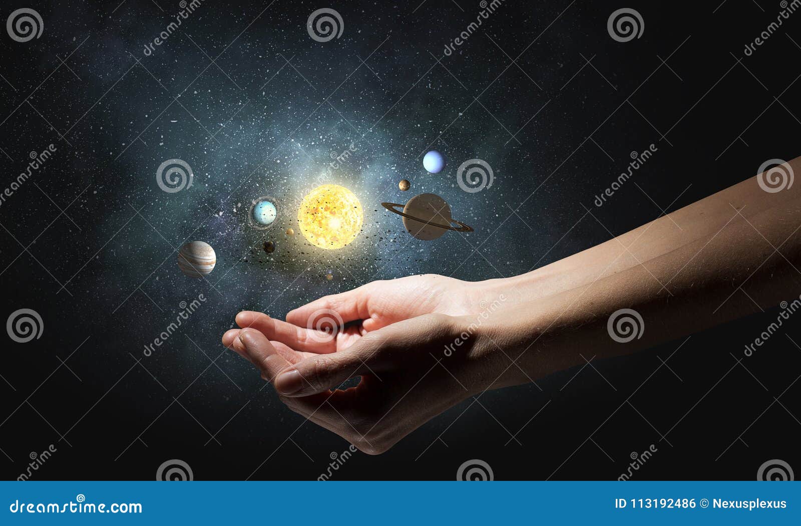 Solar system in hands stock photo. Image of space, longitude - 113192486