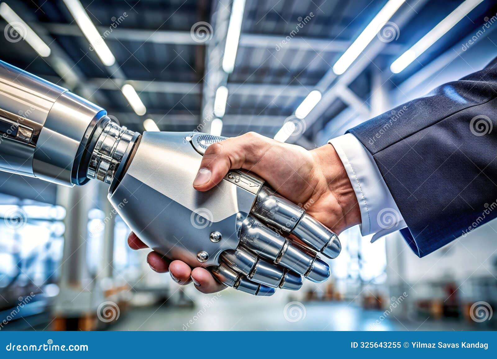 A Close-up of a Human Hand Shaking a Metallic Robotic Hand. Stock ...