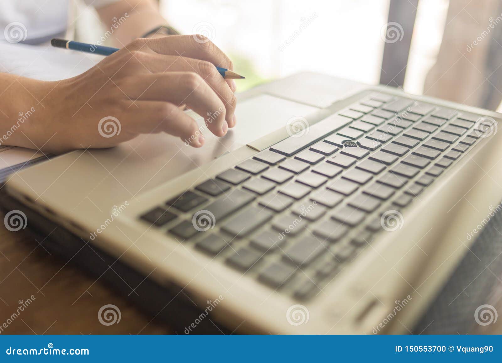 Close Up of Human Hand Tapping on Laptop Touchpad Stock Photo - Image ...