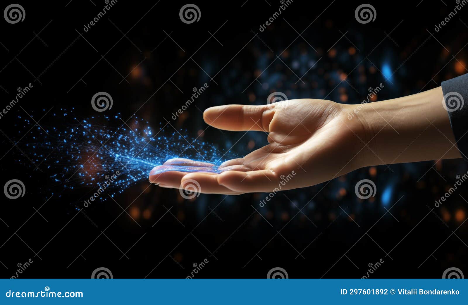 Close Up of Human Hand Touching with Finger Screen with Blue Glowing ...