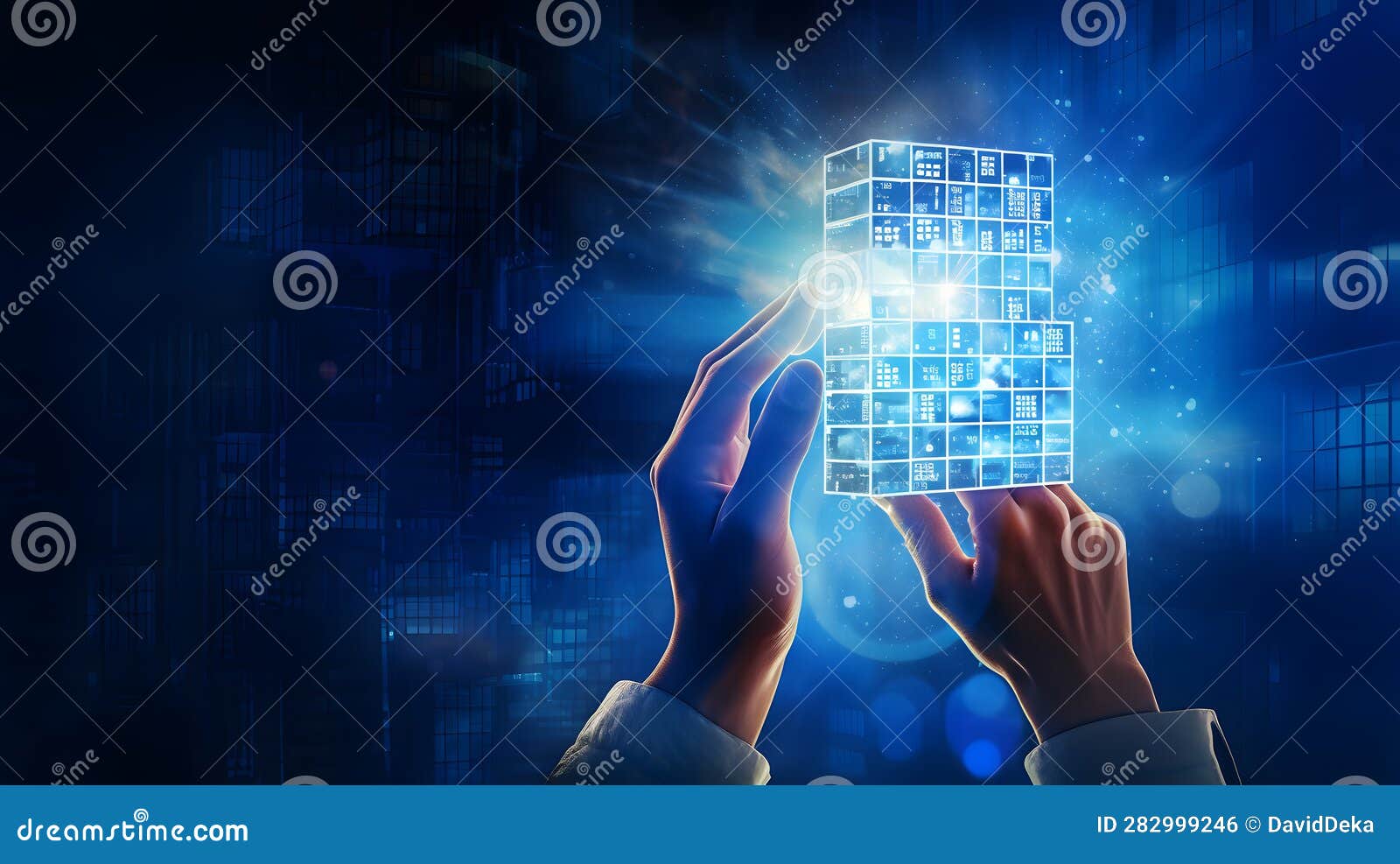 Close-Up of Human Hands Holding Cube Figure As Symbol of Software ...