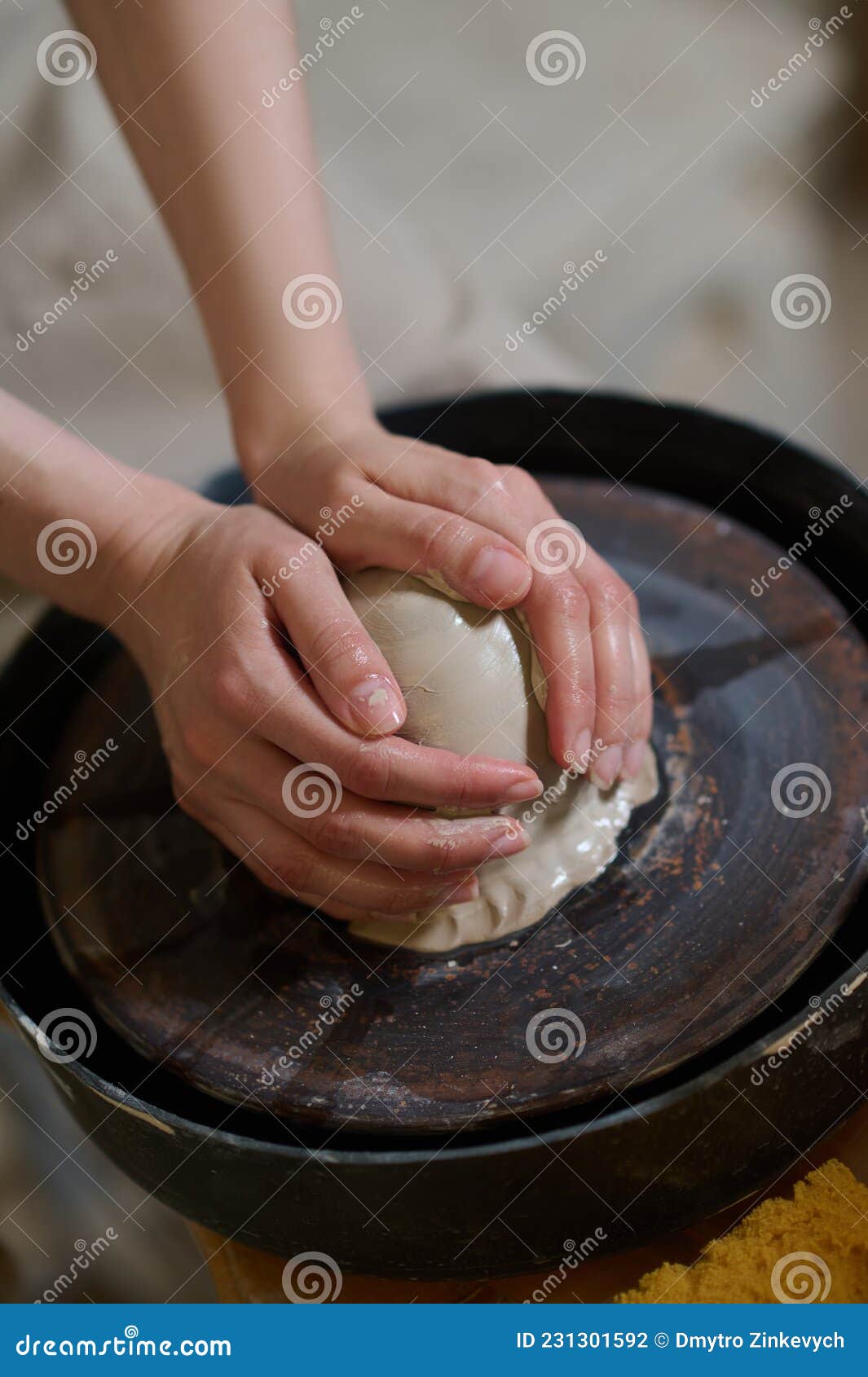 Close Up of Human Hands Molding Clay on a Pottery Wheel Stock Photo ...