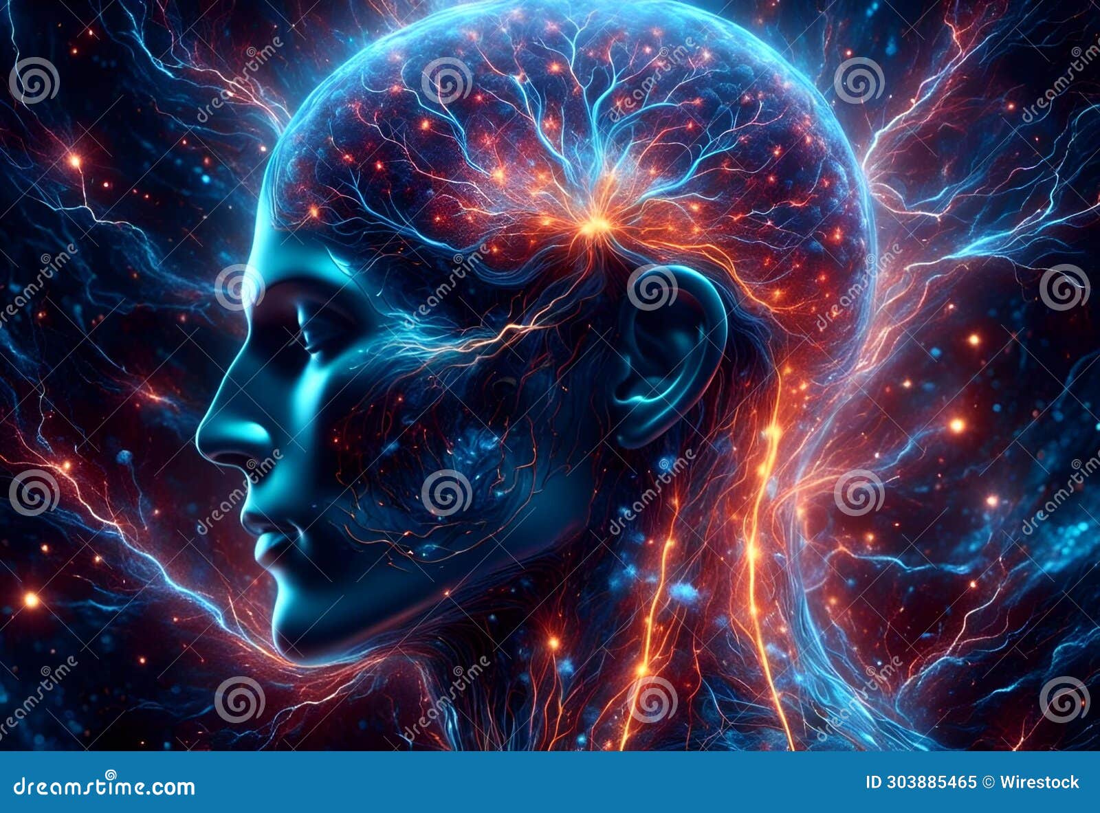 A Close-up of a Human Head with Meticulously Placed Electrical Wires ...