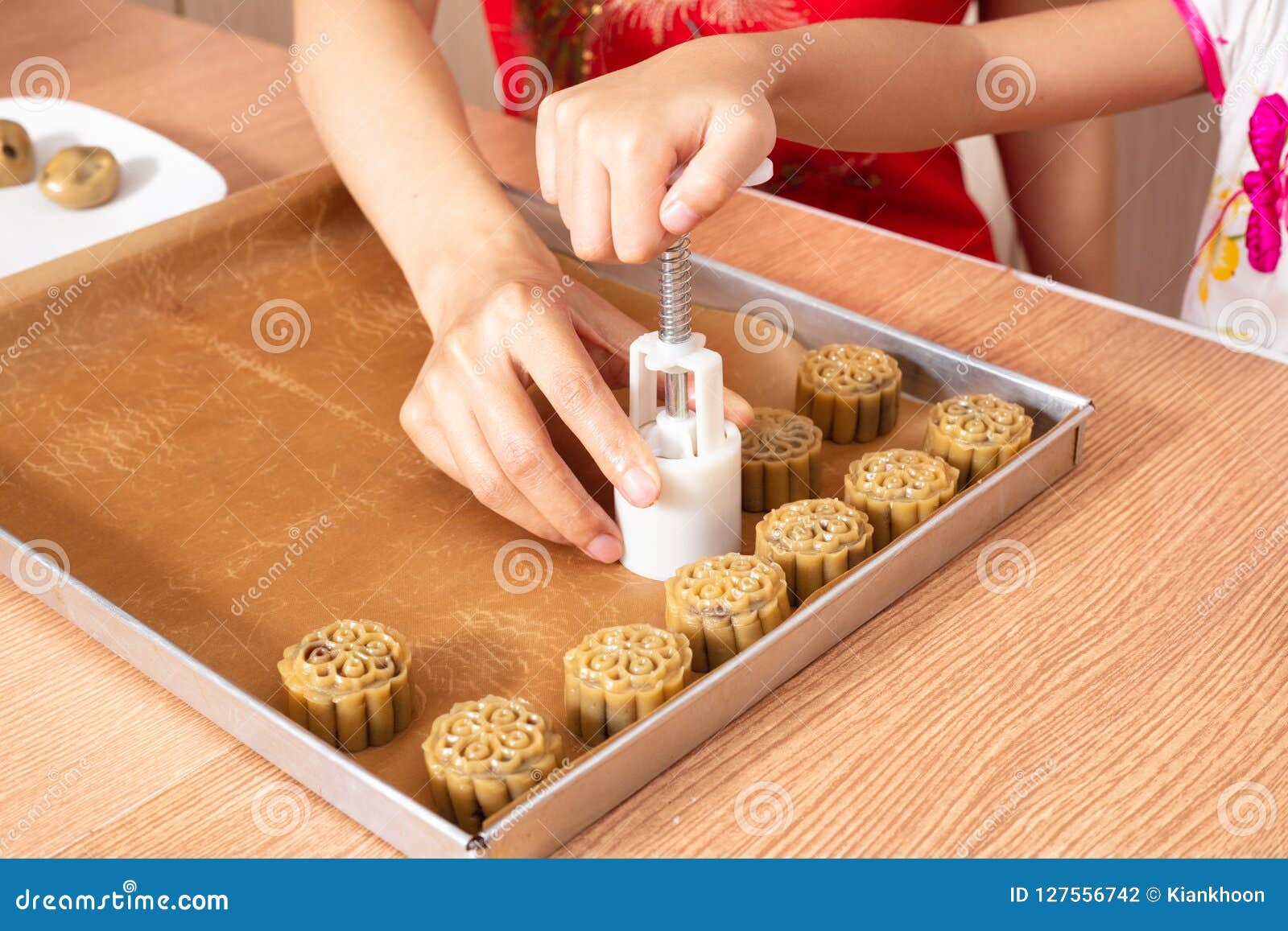 Close Up of Human`s Hands Making Moon Cake in the Kitchen Stock Photo ...