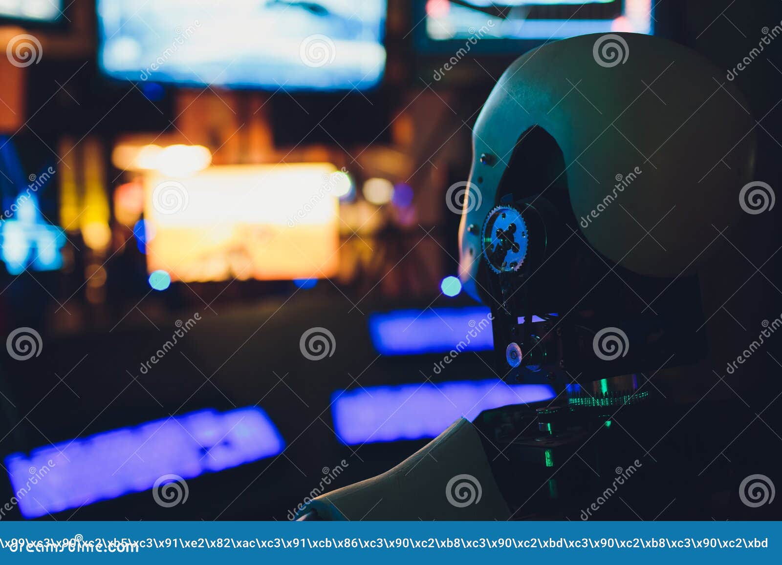 Close-up of Humanoid Robot Head with Micro-cameras Eyes on Blurred ...