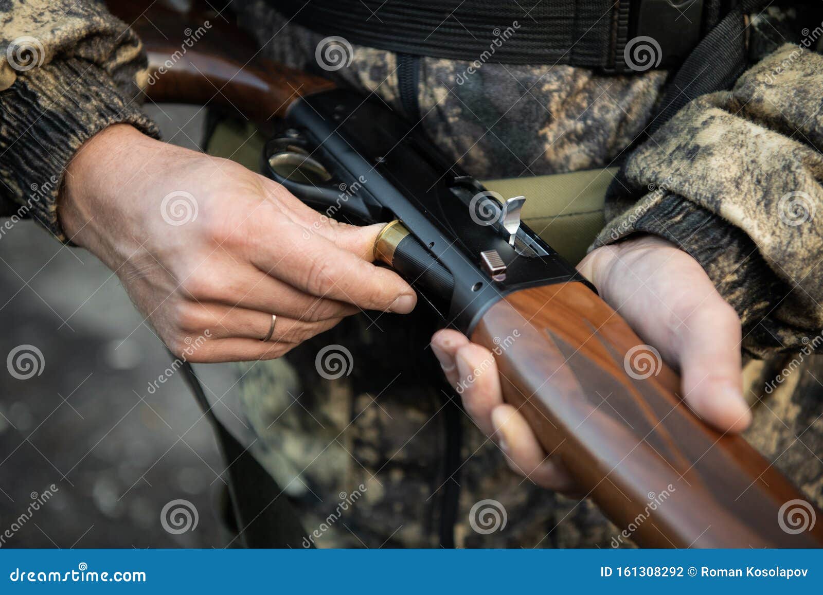 Close-up of a Hunter Hands Loading His Shotgun Stock Photo - Image of ...