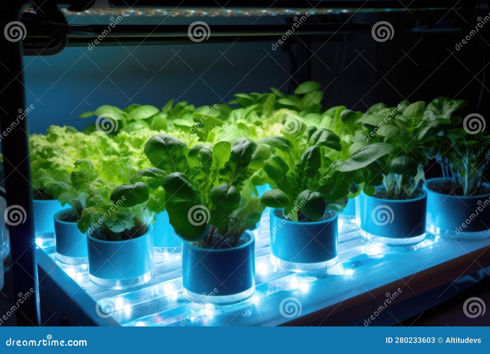 Close-up of Hydroponic System with Led Lights, Water, and Nutrients ...