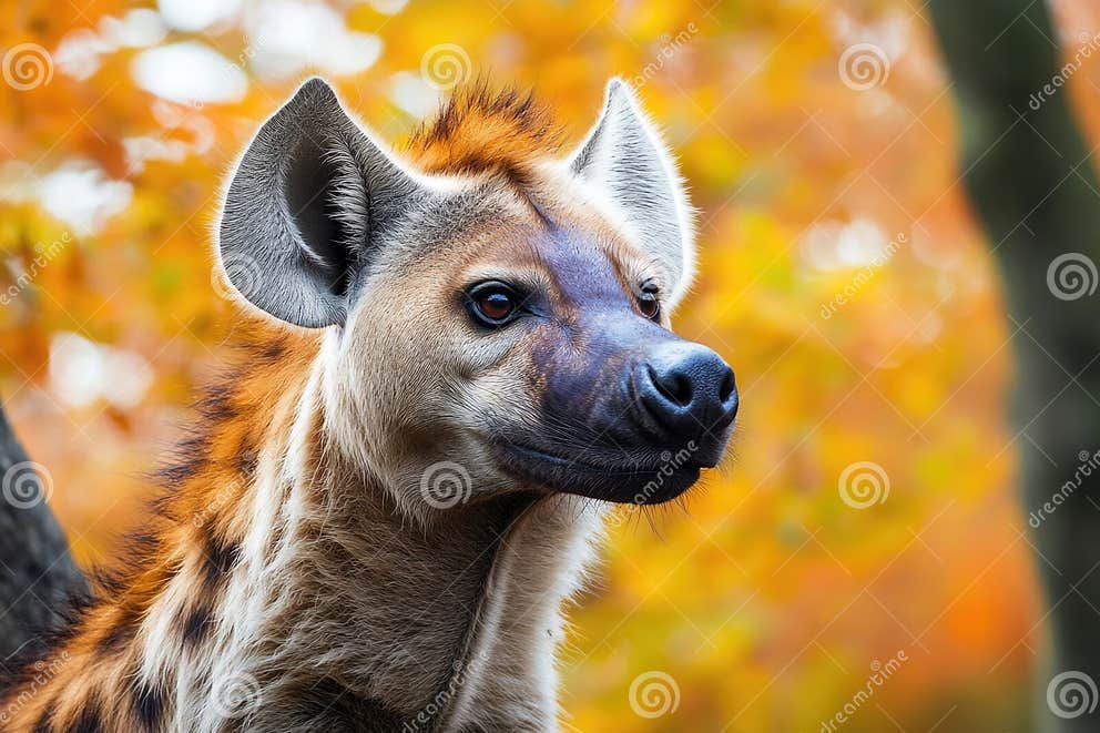 A Close-up of a Hyena Looking at the Base of a Tree Stock Image - Image ...