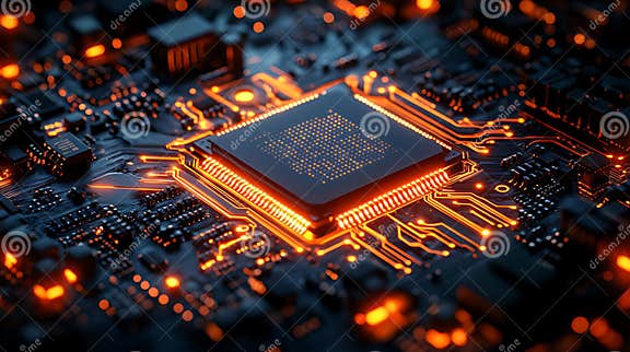 Close-up of Illuminated Central Processing Unit on Circuit Board Stock ...