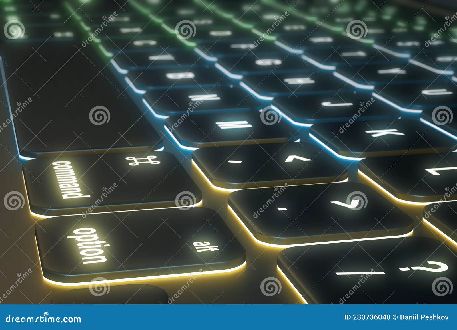 Close Up of Illuminated Neon Keyboard. Technology and Equipment Concept ...